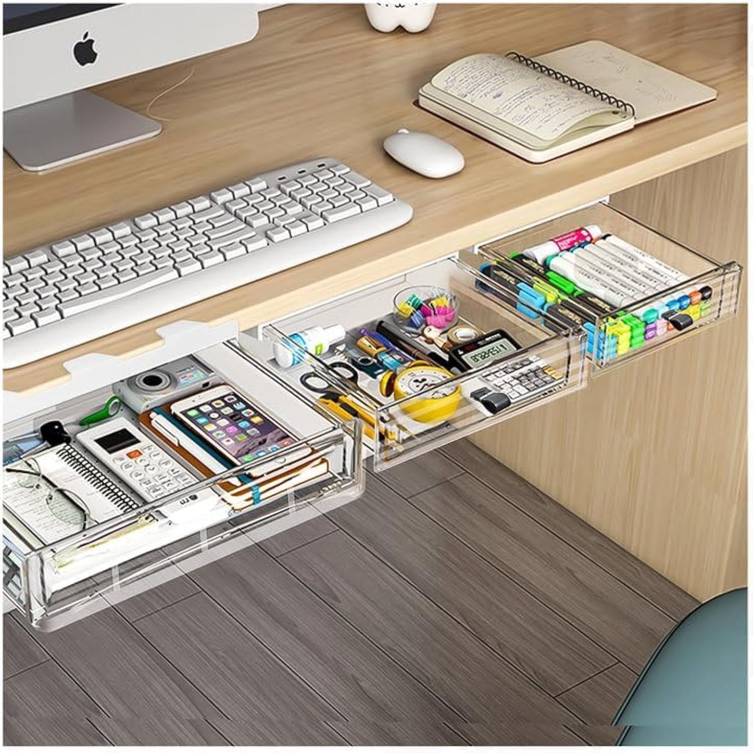Amazon.com: 3 Pack Under Desk Drawer Organizer, Slide Out Desk Drawer ...