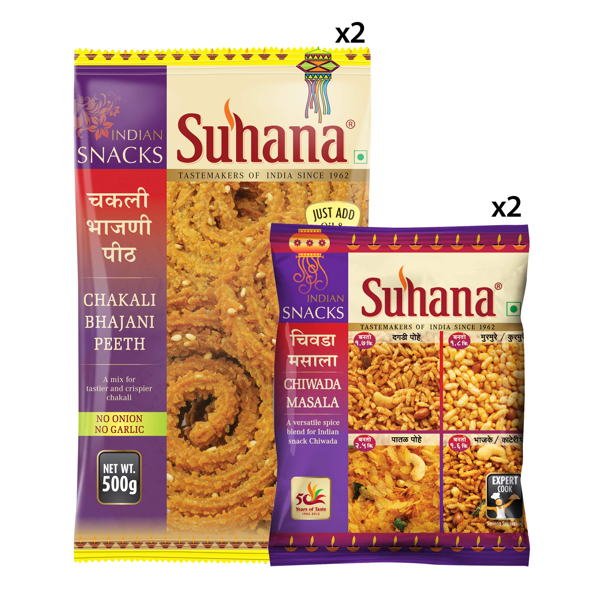 Buy Suhana Chakali Bhajani 1 KG (500g x 2) Chiwda Masala 200g (100g x 2 ...