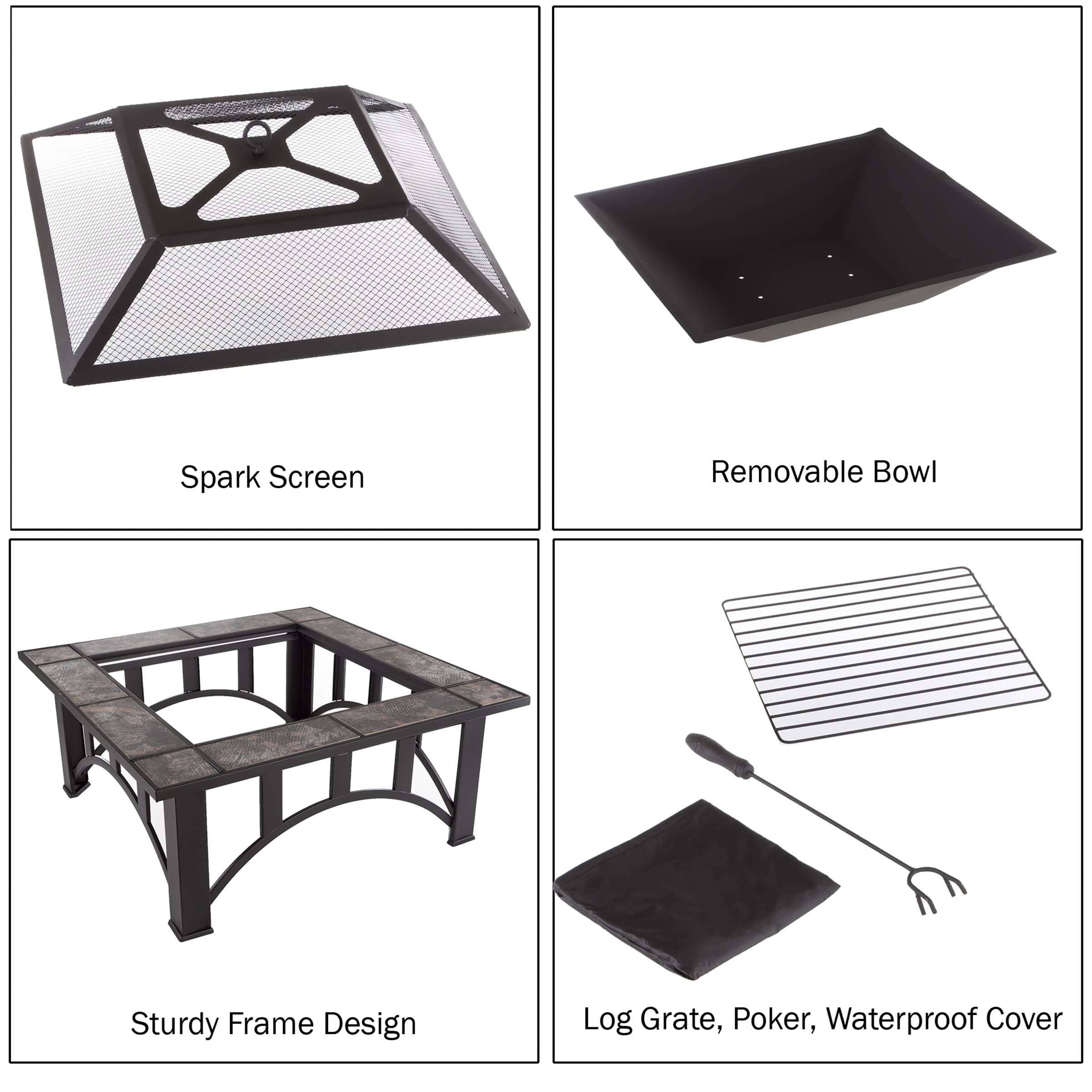 Snapklik.com : Fire Pit Set, Wood Burning Pit - Includes Screen, Cover ...