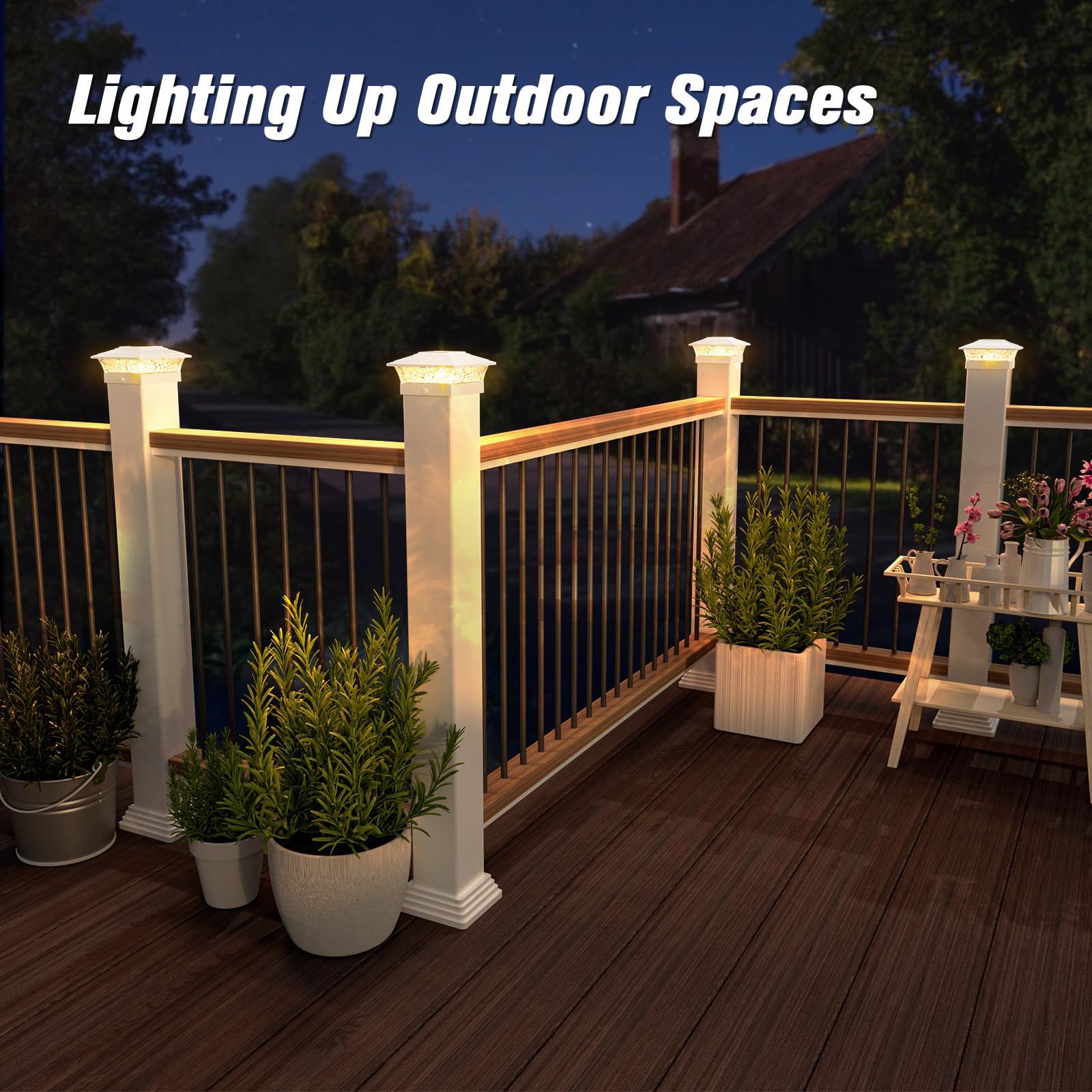 Vinyl Railing Post Cap Light 4.5" Sq. Cape May Solar LED Lighted Vinyl