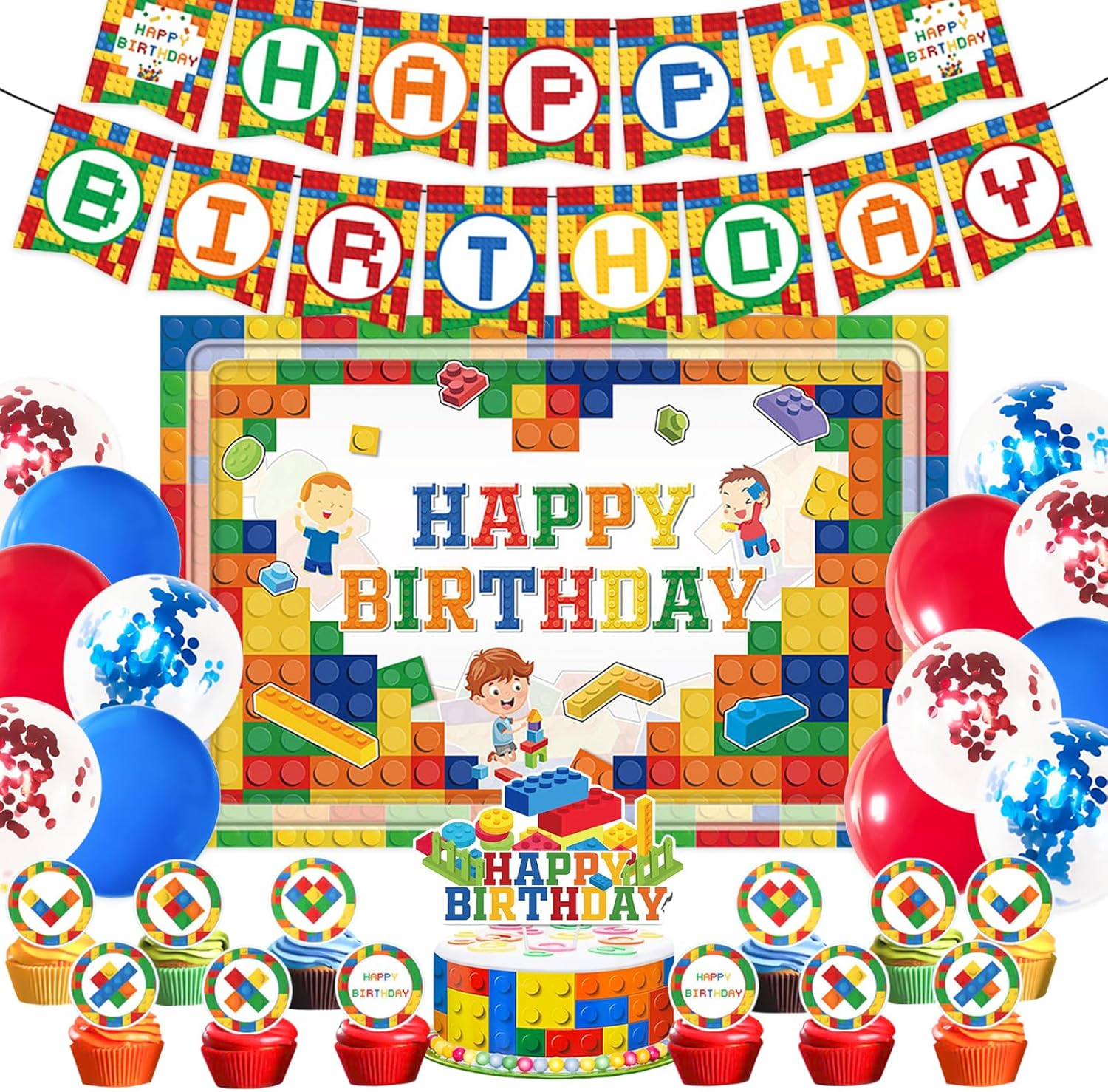 Amazon.com: Building Blocks Birthday Decorations, Includes Colorful ...