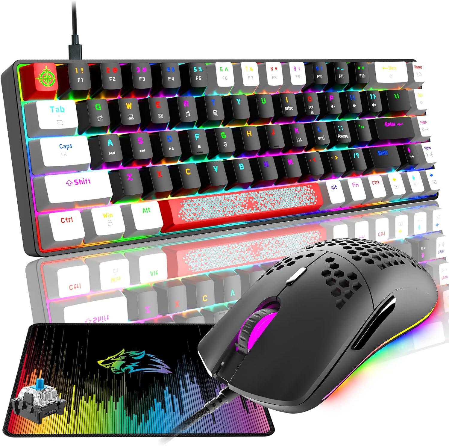 Amazon.com: Gaming Keyboard & Mouse Set RGB Backlit Wired, 60% Mini ...