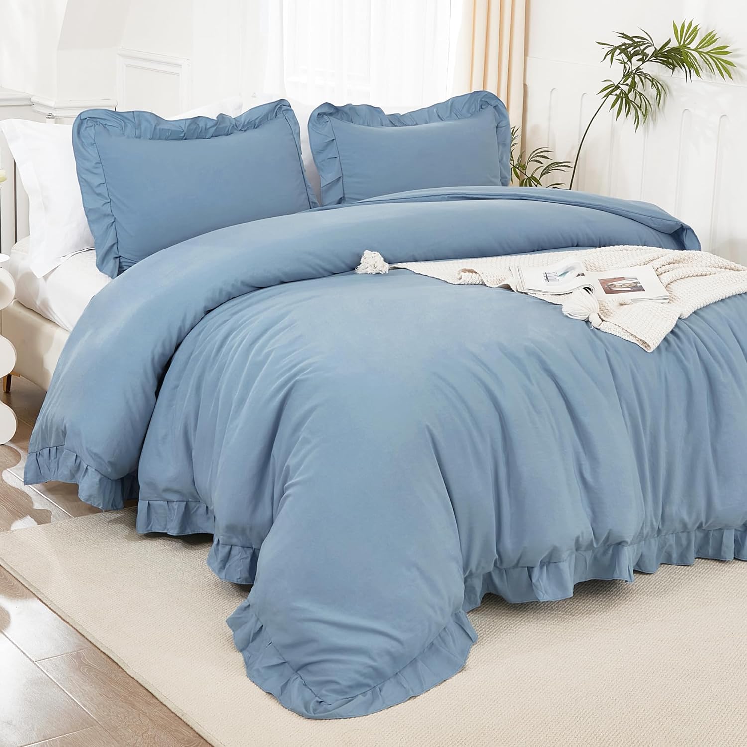 Amazon.com: Litanika Grayish Blue Full Size Comforter Sets, 3 Pieces ...