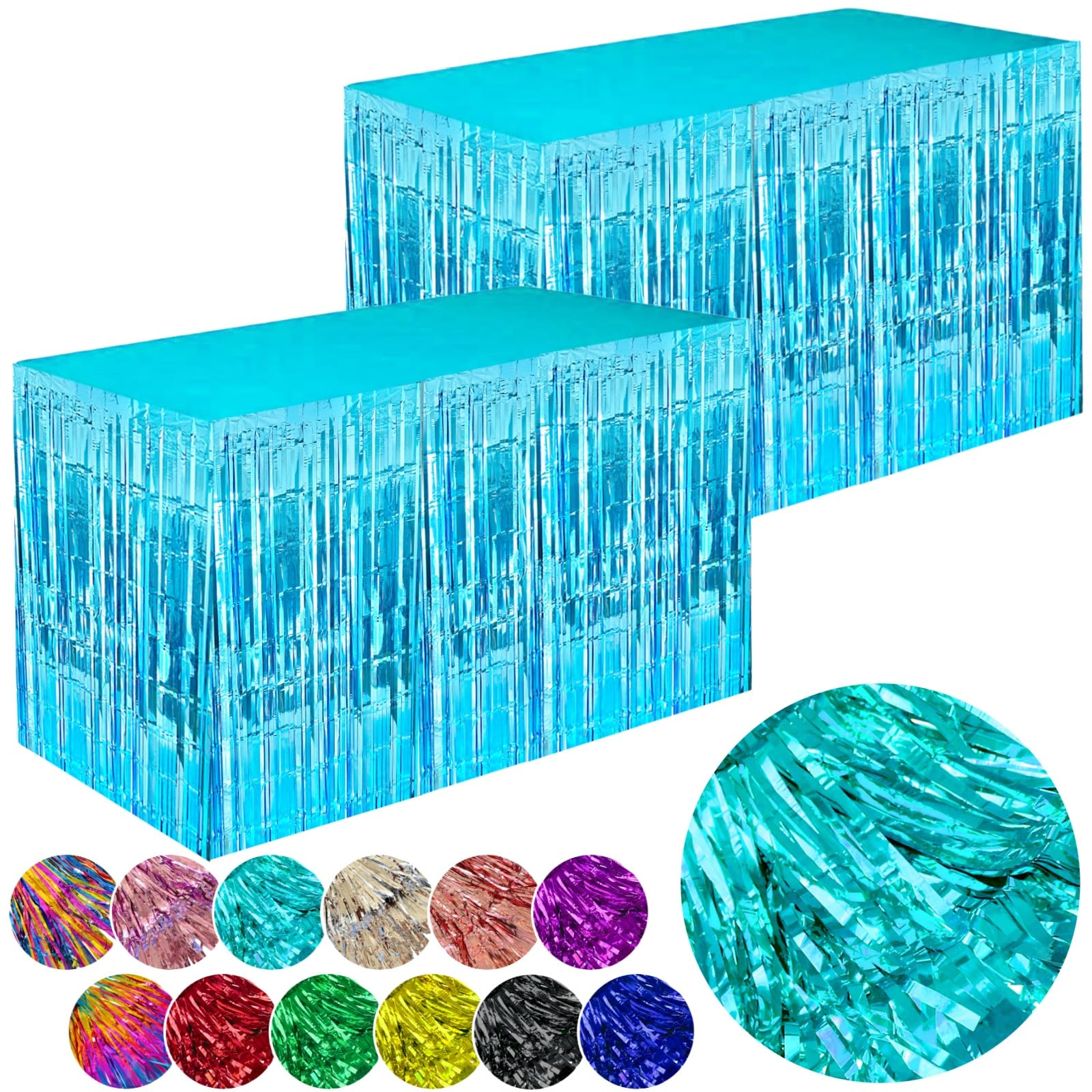Amazon.com: 2 Packs Ocean Blue Metallic Foil Fringe Tinsel Table Skirts ...