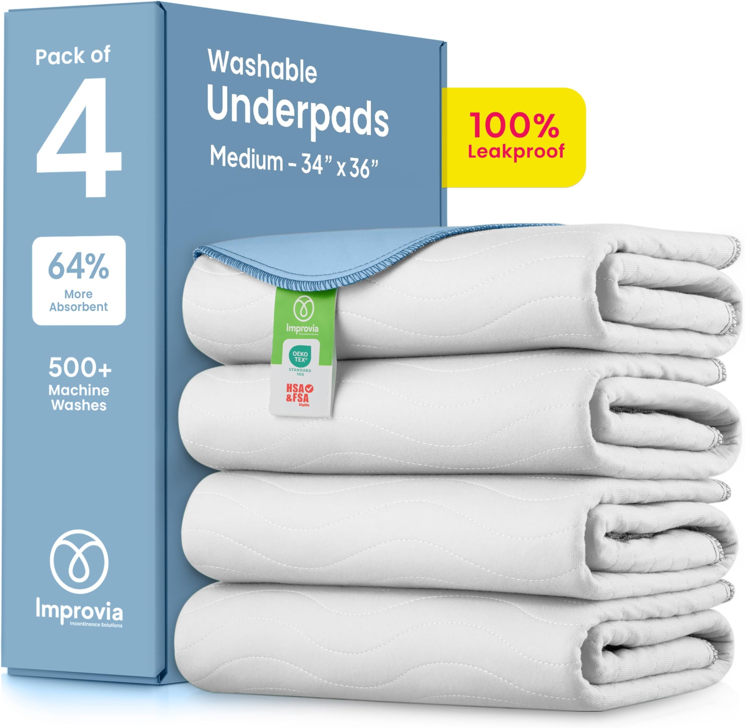 Amazon.com: IMPROVIA® Washable Underpads, 34" x 52" (Pack of 4) - Heavy ...
