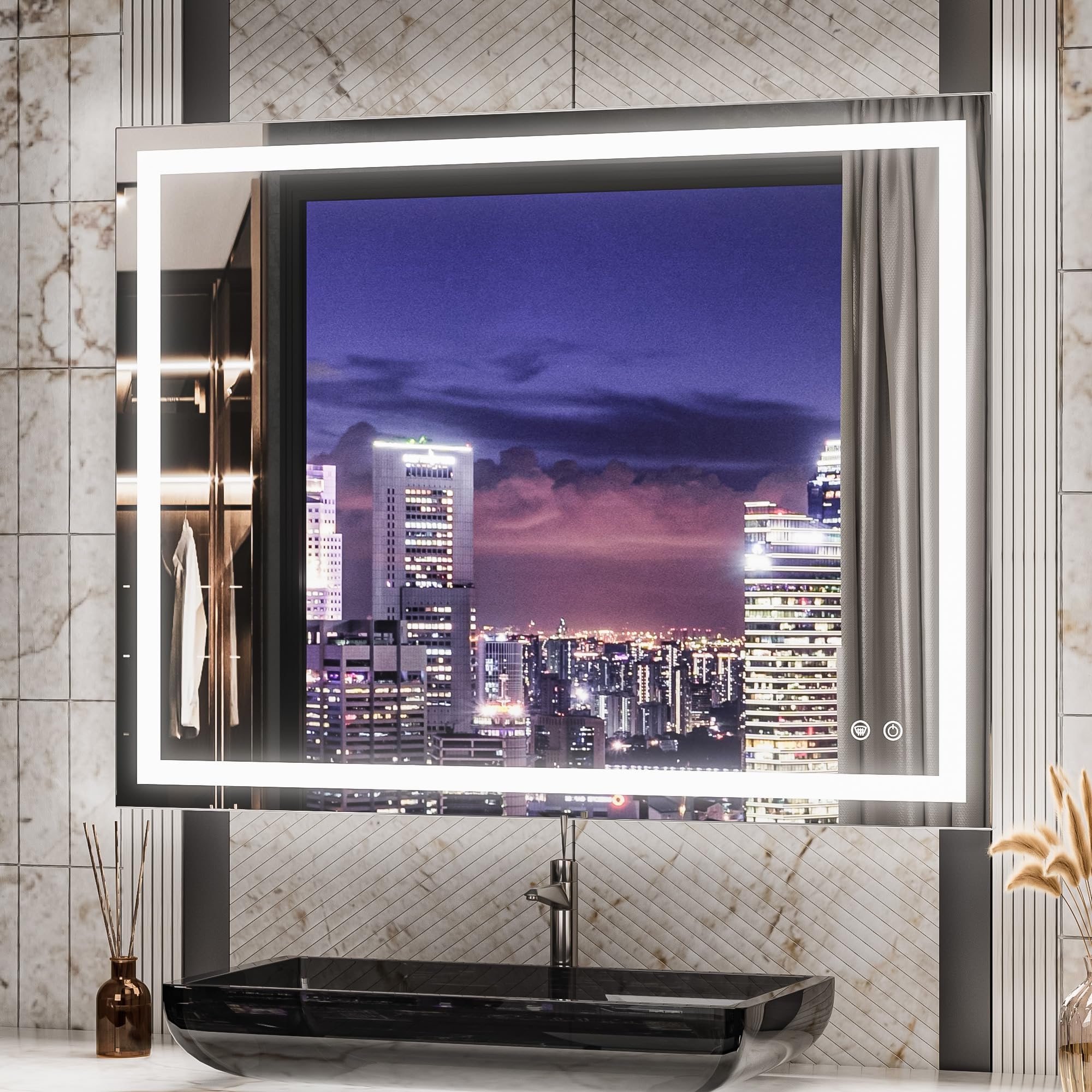 Amazon.com: Keonjinn LED Mirror for Bathroom 42 x 36 Inch, Frontlit ...