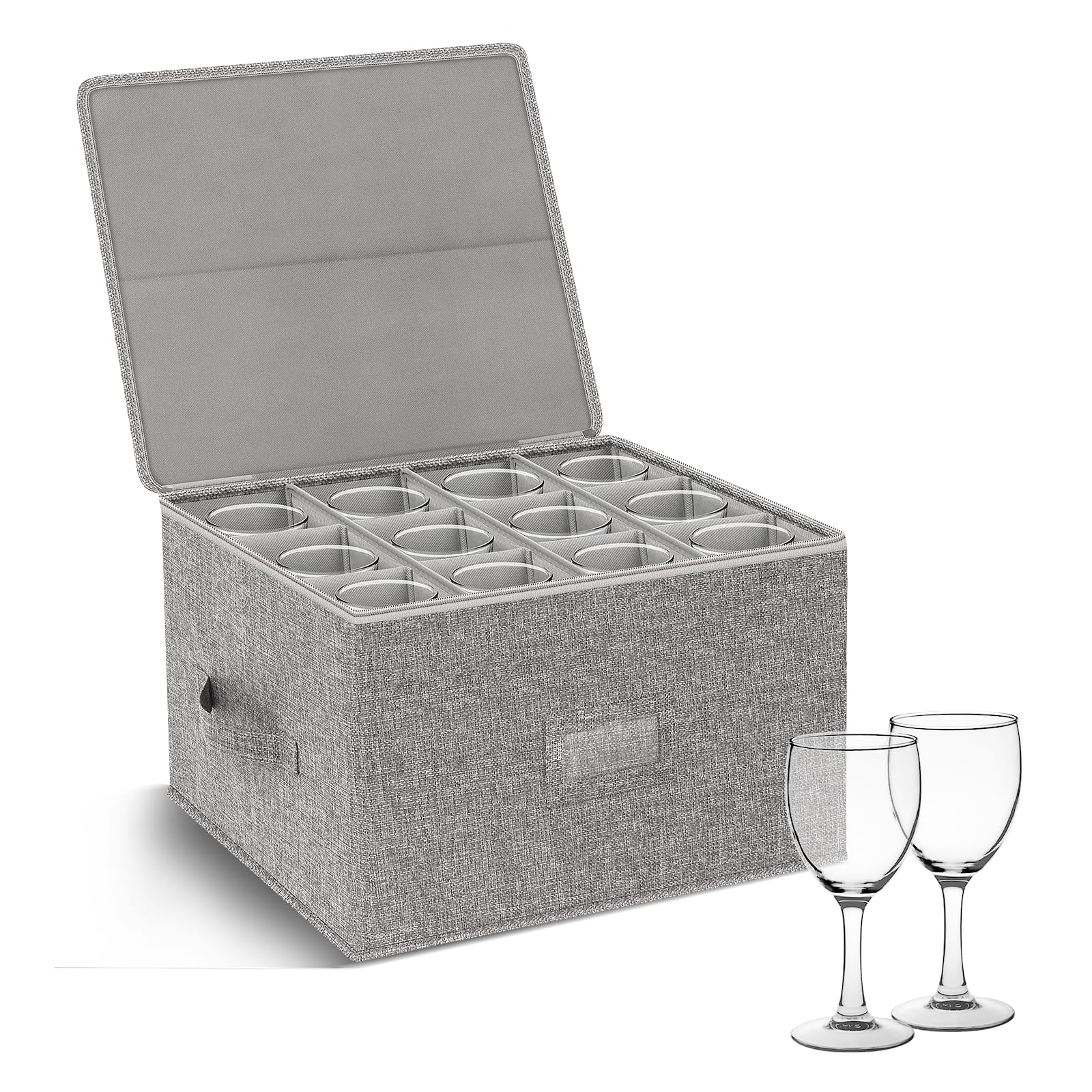 Wine Glass Storage Box with Lid, Hard Shell Stemware Container Cases ...