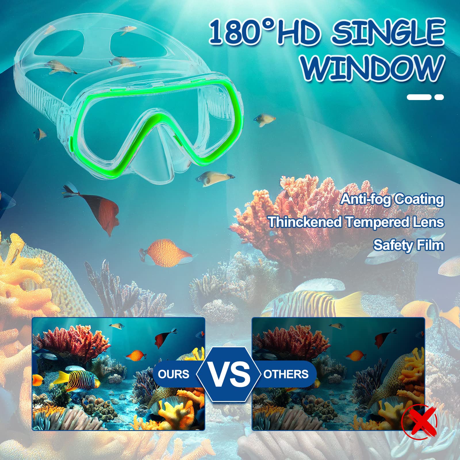 4 Pcs Unisex Swim Goggles for Kids 3-8 Tempered Glass Snorkel Diving ...