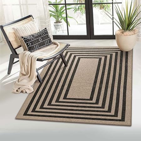 Amazon.com: Lahome Modern Geometric Easy Jute Rug, Black 3x5 Kitchen ...