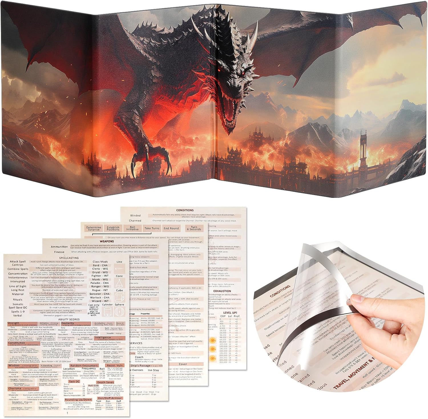 Amazon.com: Grajar DND Customizable DM Screen 5e with 4 Panels for US Letter Paper, Large ...