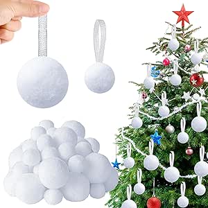Amazon.com: 36 Pieces Christmas Tree Snowballs Ornaments 2 Sizes White ...