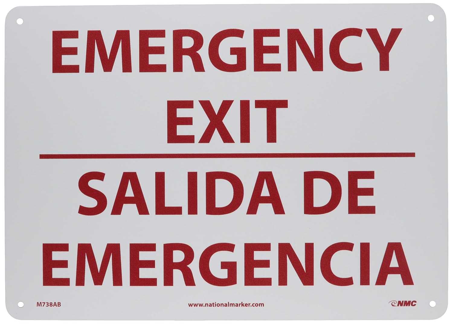 NMC M738AB Bilingual Exit/Entrance Sign, Legend "EMERGENCY EXIT", 14 ...