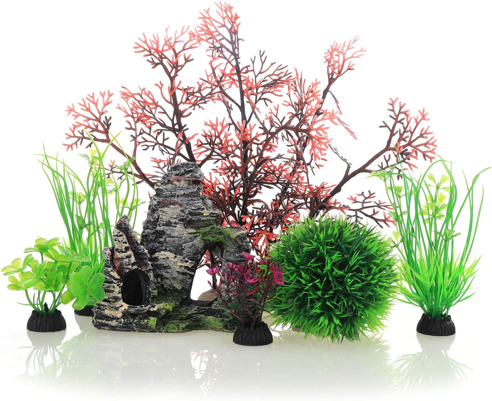 Amazon.com: JIH Aquarium Fish Tank Plastic Plants and Cave Rock ...