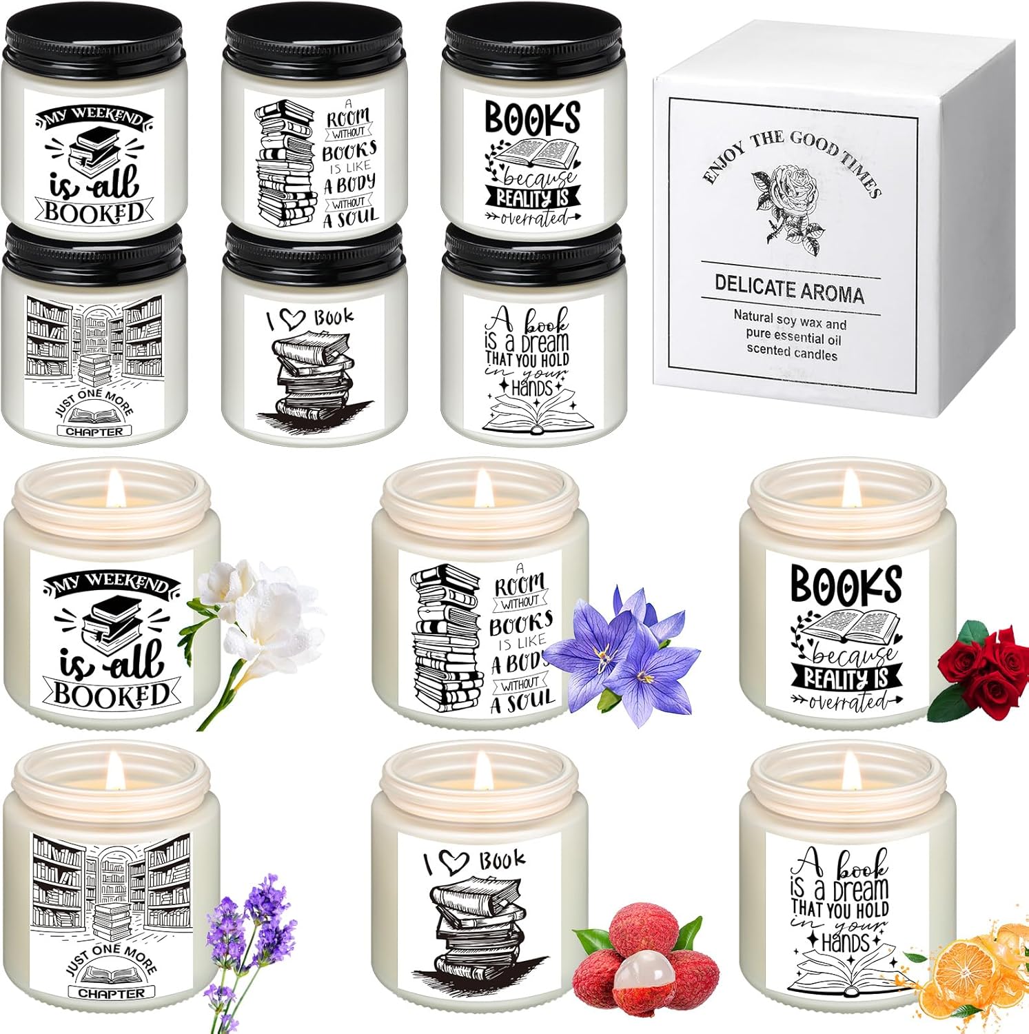 Amazon.com: Lounsweer 12 Pieces Book Lover Candle Gifts 2025 Book Lover ...