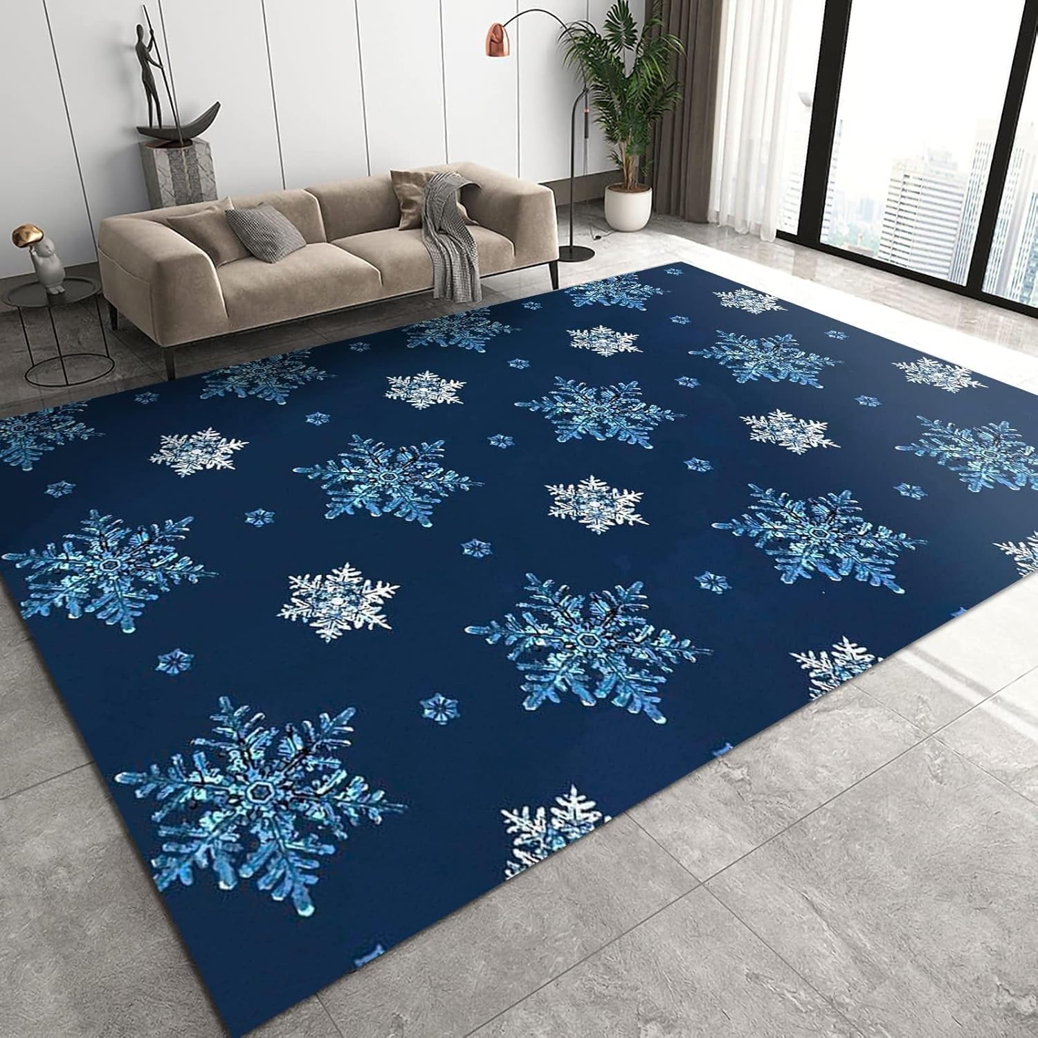Amazon.com: Christmas Blue White Snowflakes Area Rug, Blue Snowflake ...
