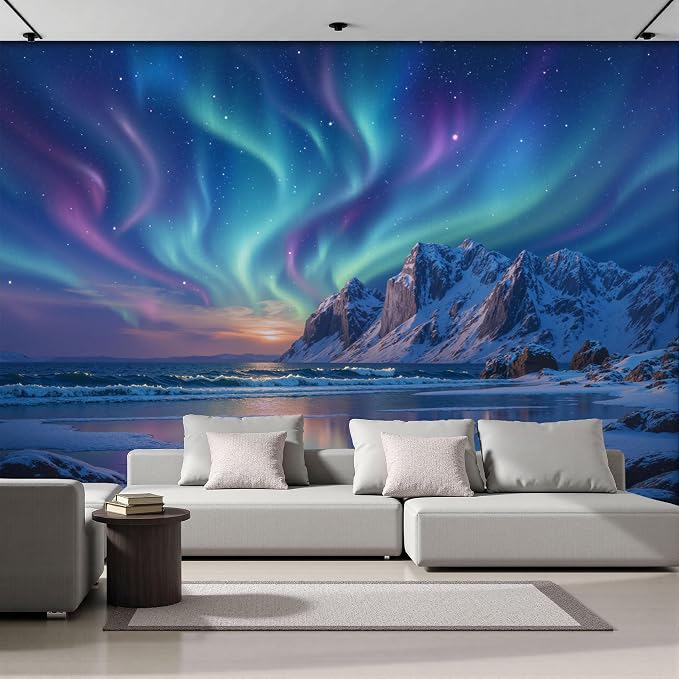 ZISTRCBAO Dreamy Winter Night View Wall Mural, Deep Blue Wall Decor ...