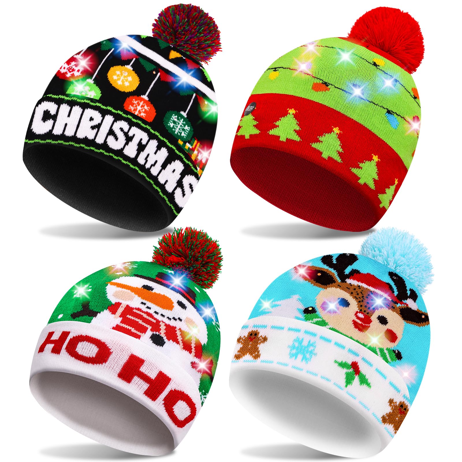 Amazon.com: Thuodo 4 Pack LED Christmas Hat, Christmas Light-up Beanie ...