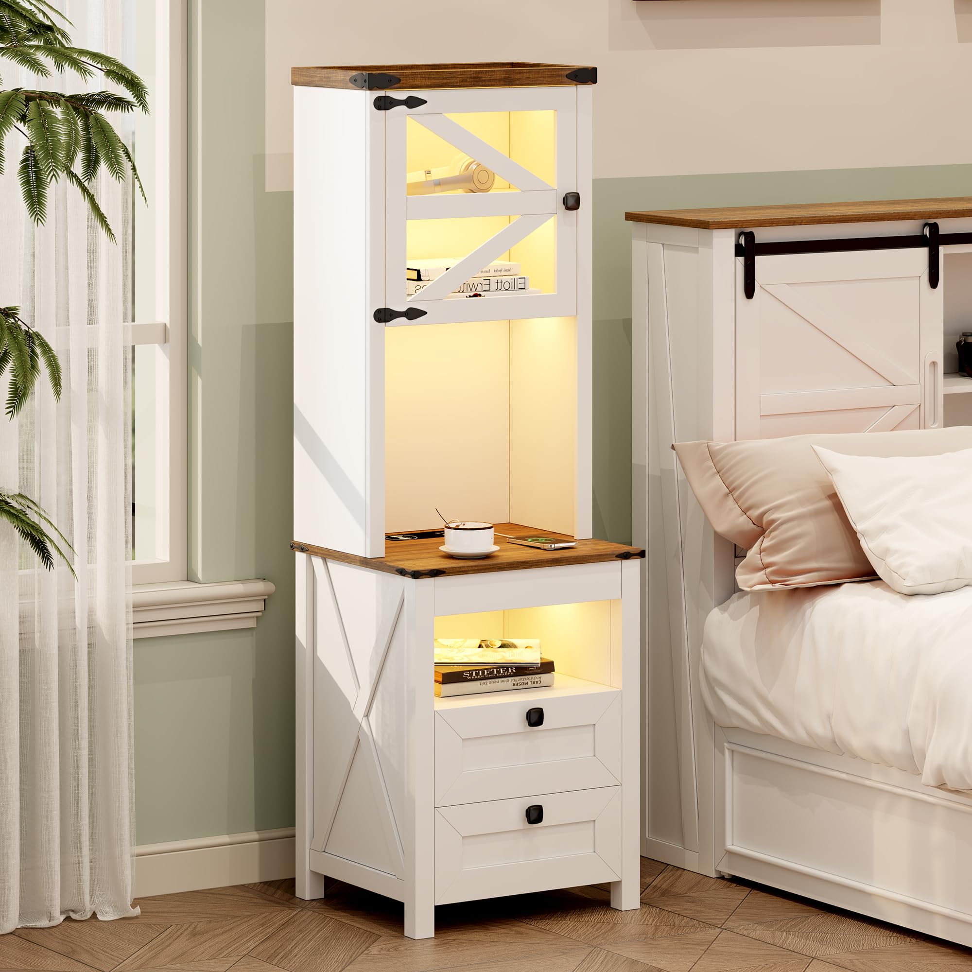 Amazon.com: TAGELIER Farmhouse Tall Night Stand with Charger Station ...