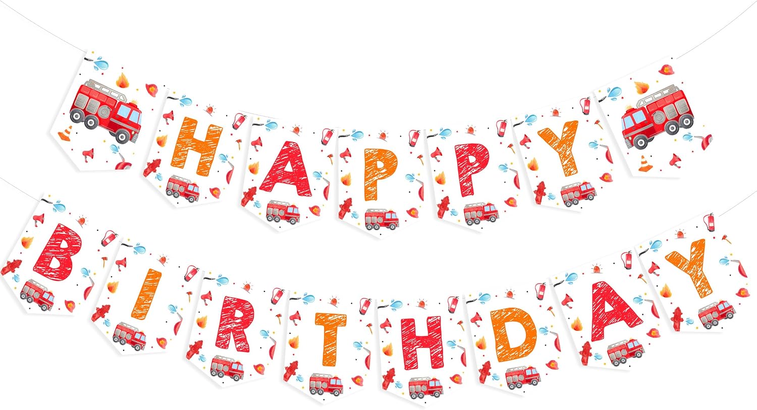 Amazon.com: Cheereveal Fire Truck Happy Birthday Banner - Firefighter ...