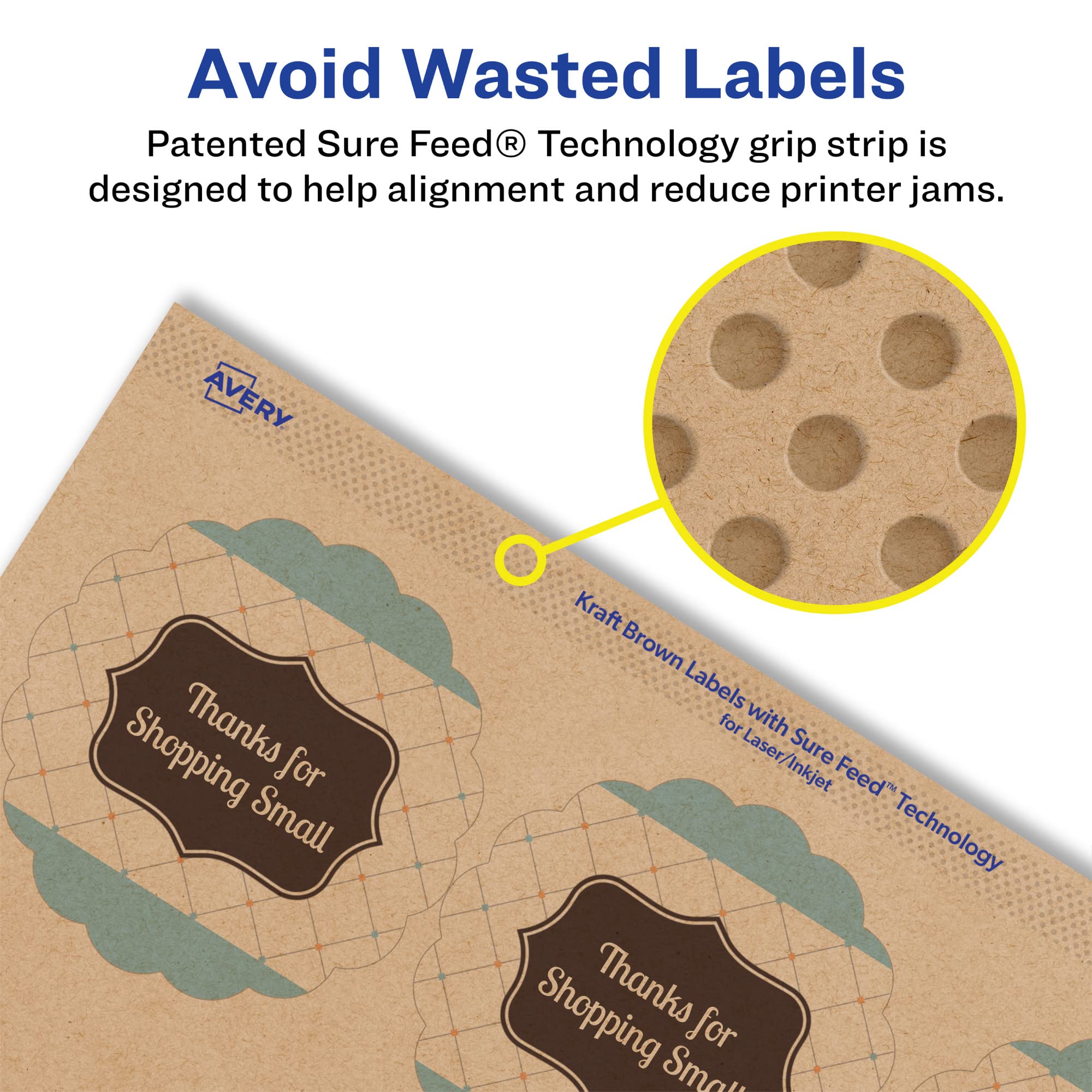 Snapklik.com : Kraft Brown Round Scalloped Labels, Sure Feed Technology ...