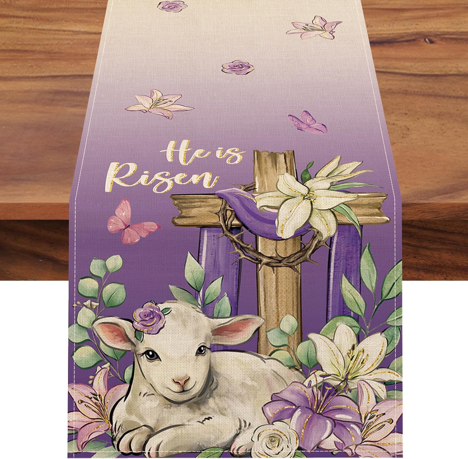 Amazon.com: Croar He is Risen Easter Purple Christian Table Runner ...