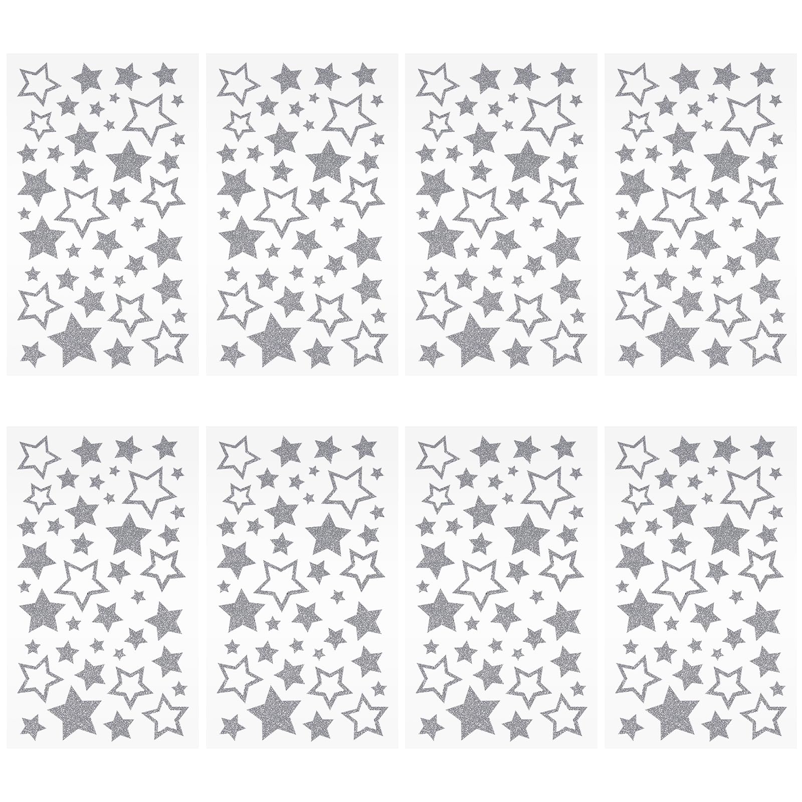 Amazon.com: 8 Sheets Silver Star Stickers Self-Adhesive Glitter Star ...