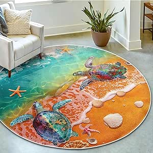 Amazon.com: Menkala Sea Turtle Round Rugs Ocean Beach 6×6 Circular Rug ...