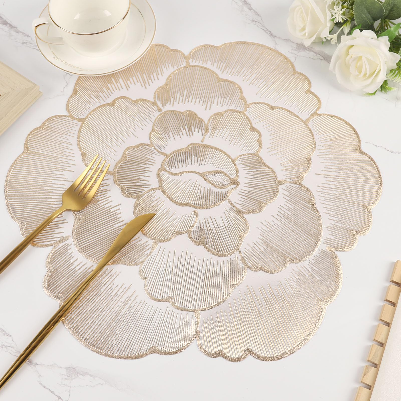 Amazon.com: Evevda Round Table Place Mats Set of 6, Gold Placemats Bulk ...