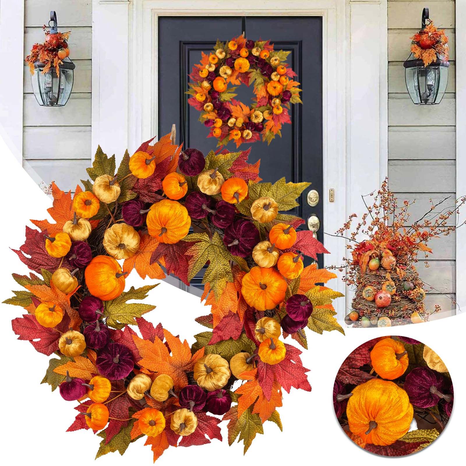 Amazon.com: 24 Inch Fall Wreath Autumn Front Door Wreath Harvest Wreath ...