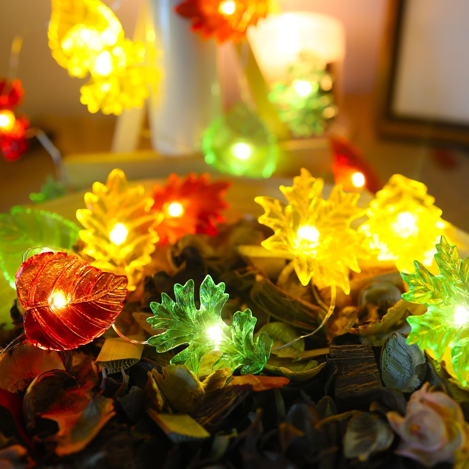 Amazon.com: enlaceray Fall Leaf String Lights Maple Oak Leaf Garland ...