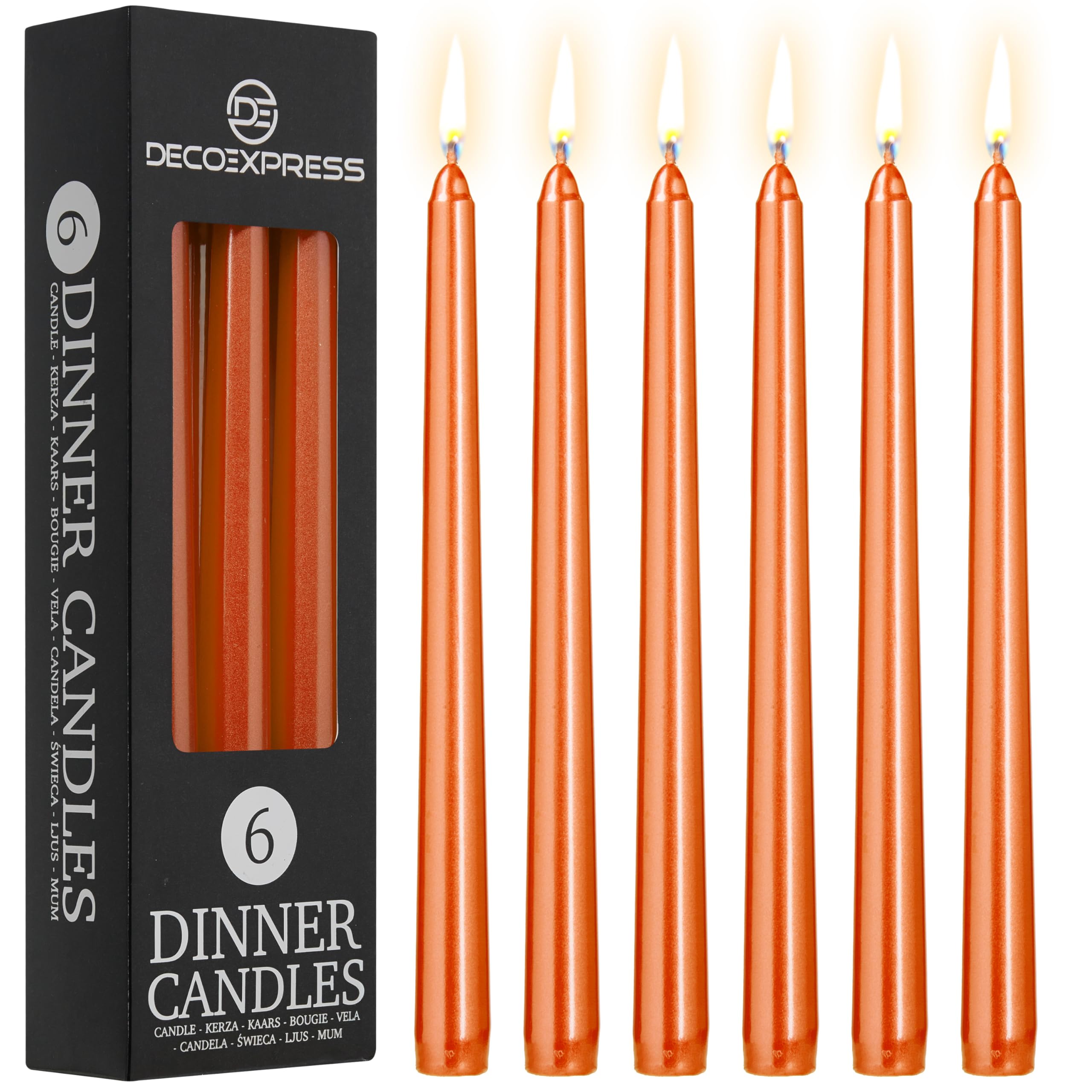DECO EXPRESS Candles Set Classic Dripless Tapered Metallic Unscented 8H ...