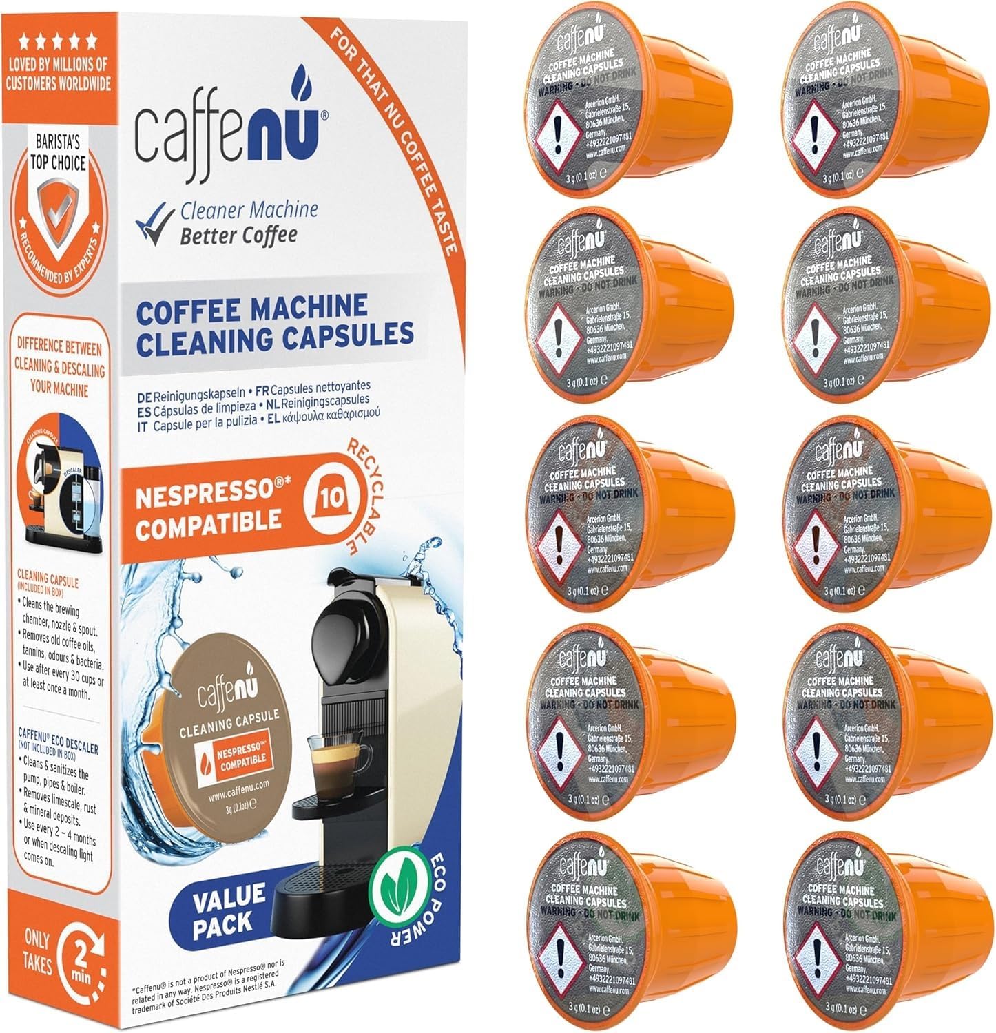 Amazon.com: Nespresso Compatible Cleaning Pods. 10 Cleaner Capsules ...
