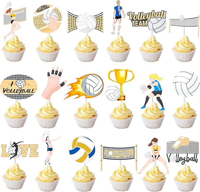 Amazon.com: 36Pcs Volleyball Party Cupcake Toppers Volleyball Birthday ...