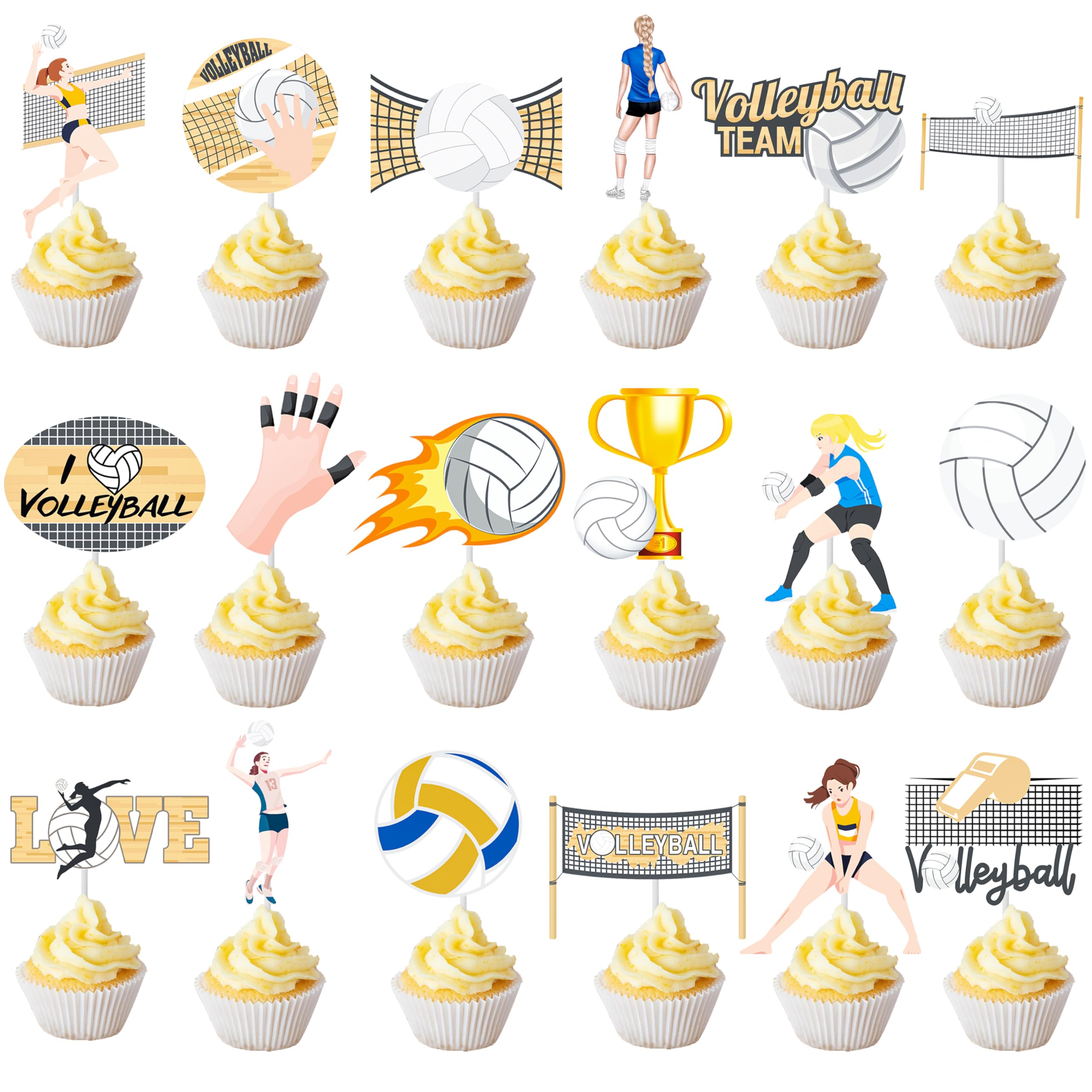 Amazon.com: 36Pcs Volleyball Party Cupcake Toppers Volleyball Birthday ...