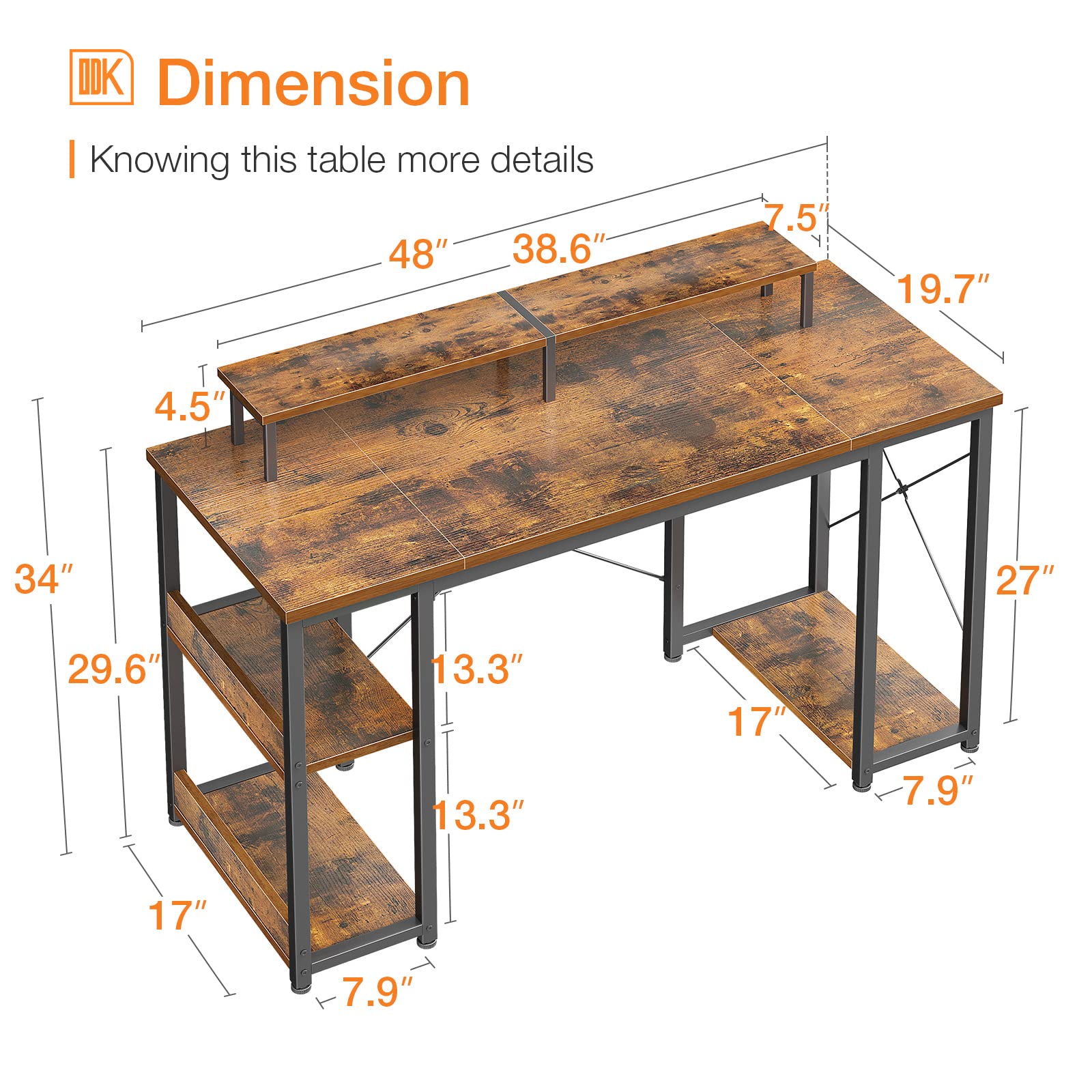 ODK Computer Desk with Shelves, 48" Home Office Desk with Storage ...