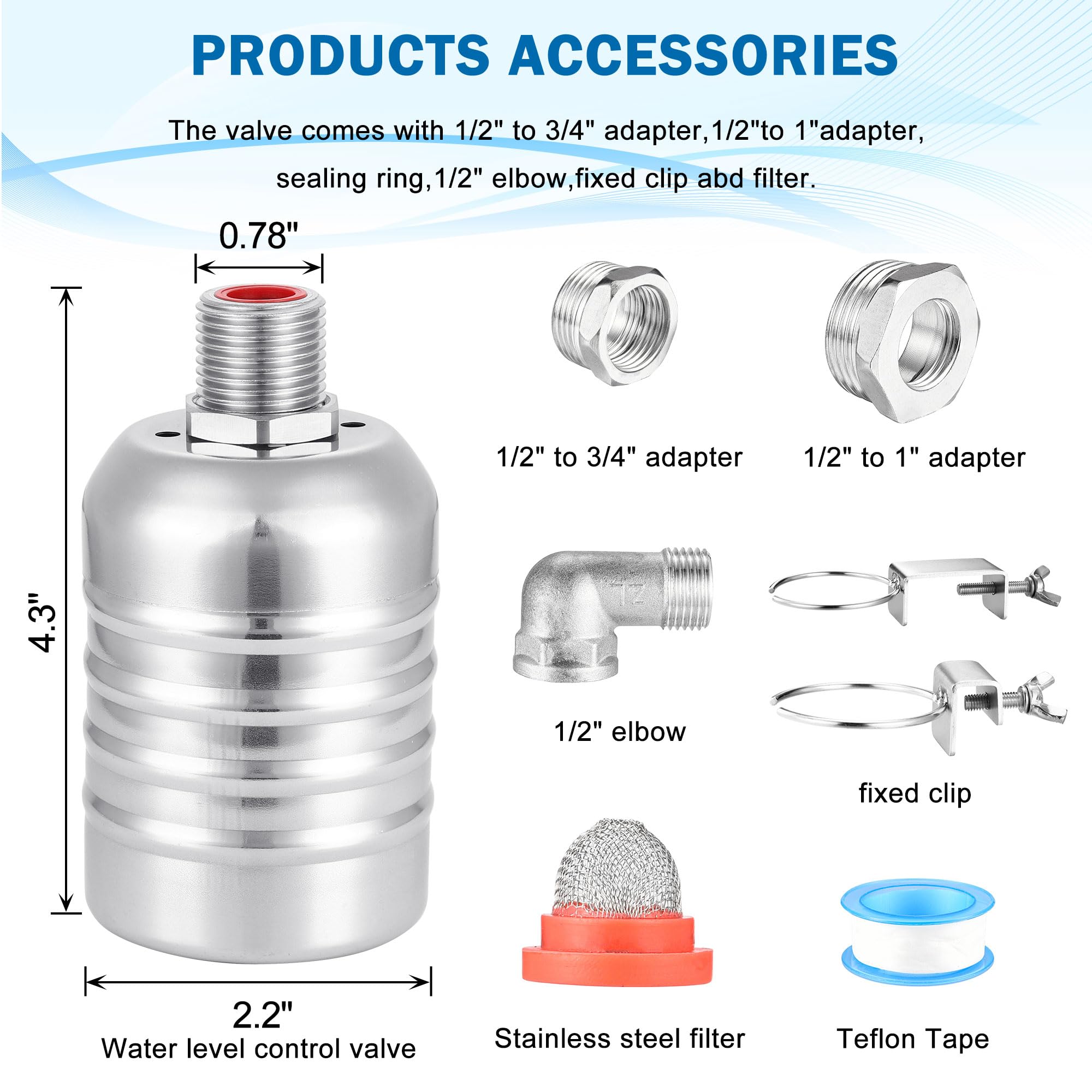 Snapklik.com : 1/2" 3/4" 1" Float Valve Water Level Shut Off, 304 ...