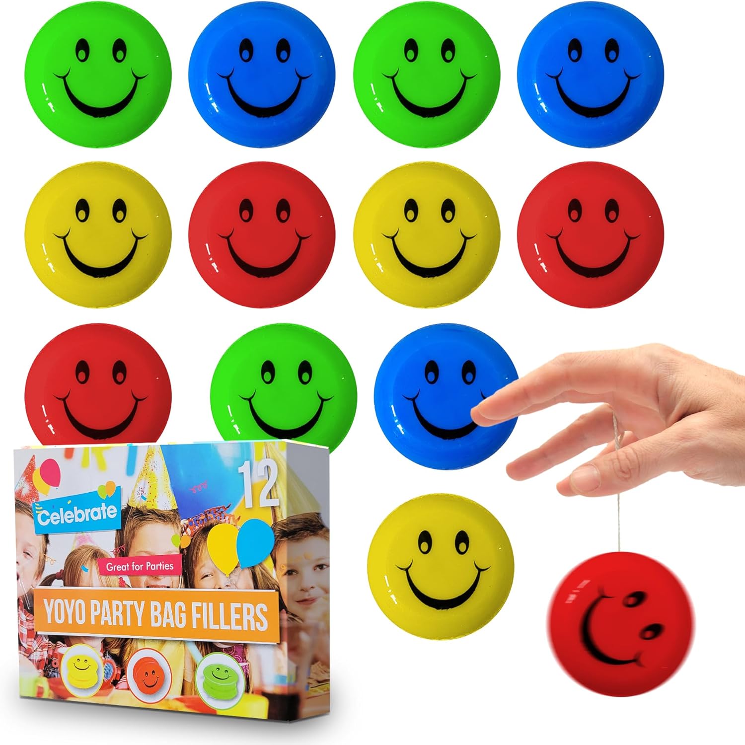 SOL 12pk Kids Yoyos Party Bag Fillers, Assorted Colour Smiley Design ...