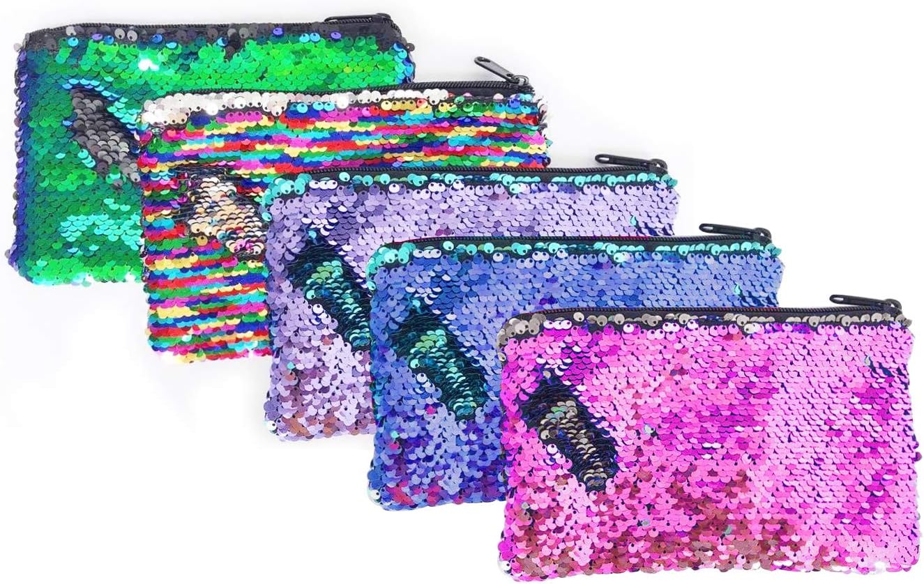 Amazon.com: 5 Pieces Glitter Reversible Sequin Pencil Pouch Small ...