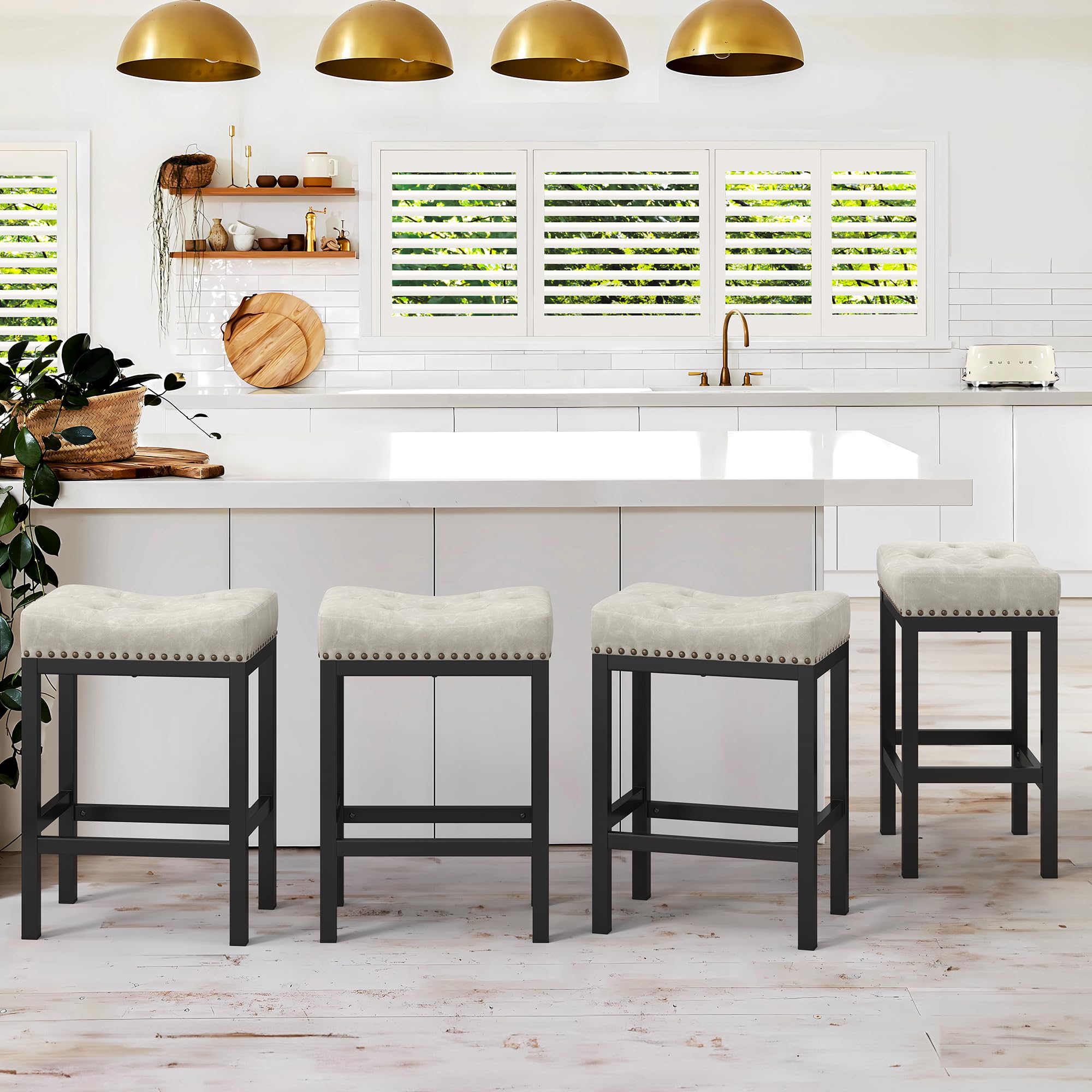 Snapklik.com : LUE BONA Bar Stools Set Of 2, 24 Inch Saddle Square ...