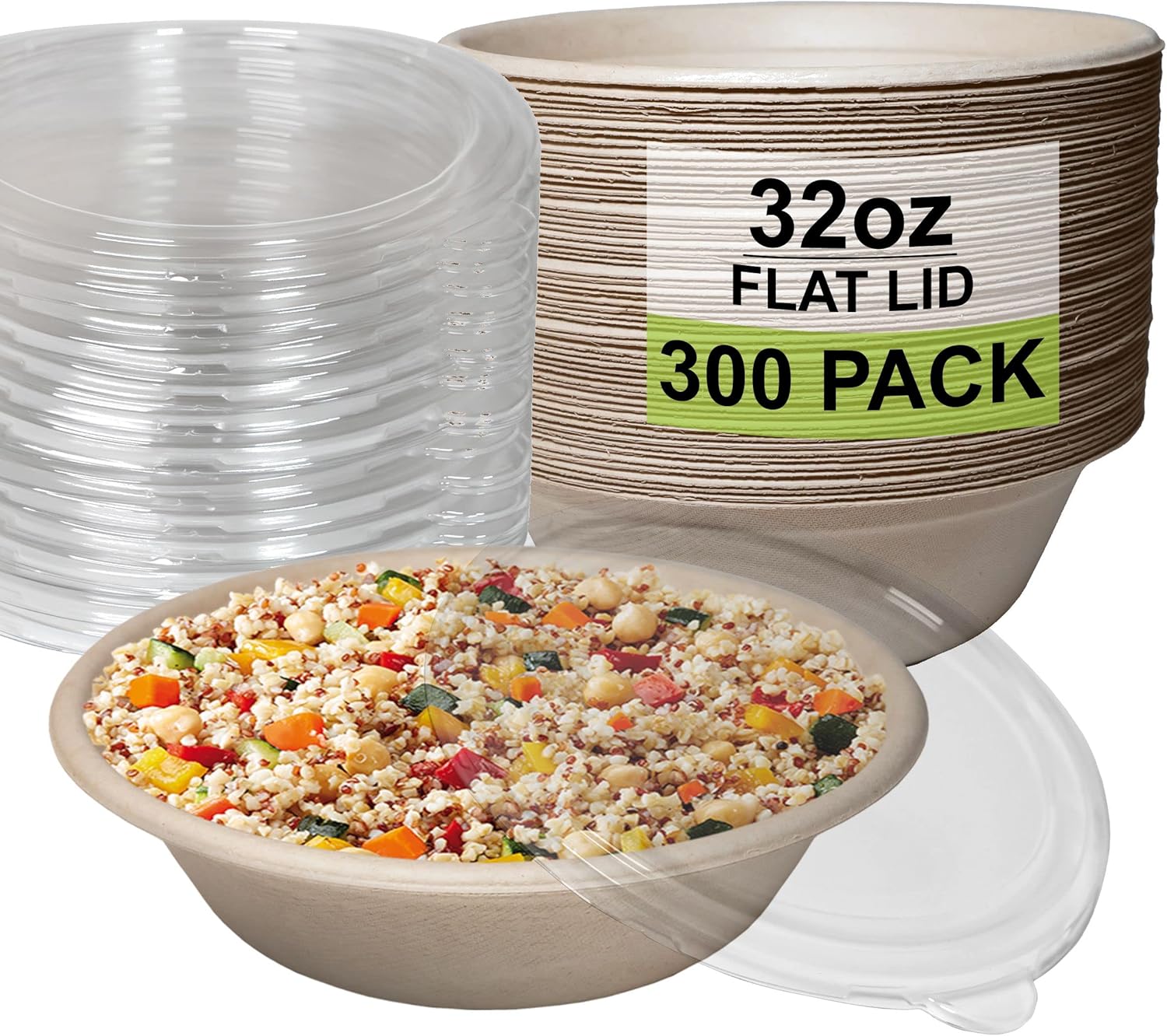 Amazon.com: [300 Pack] 32 oz Round Disposable Compostable Paper Bowls ...