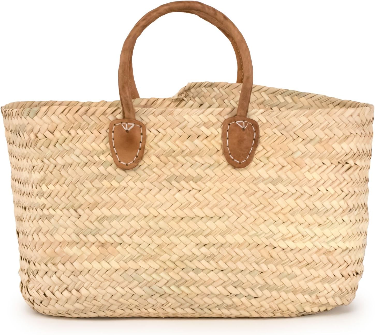 Amazon.com: Moroccan Straw Market Bag w/Brown Leather Handles, 17.5"Lx6 ...
