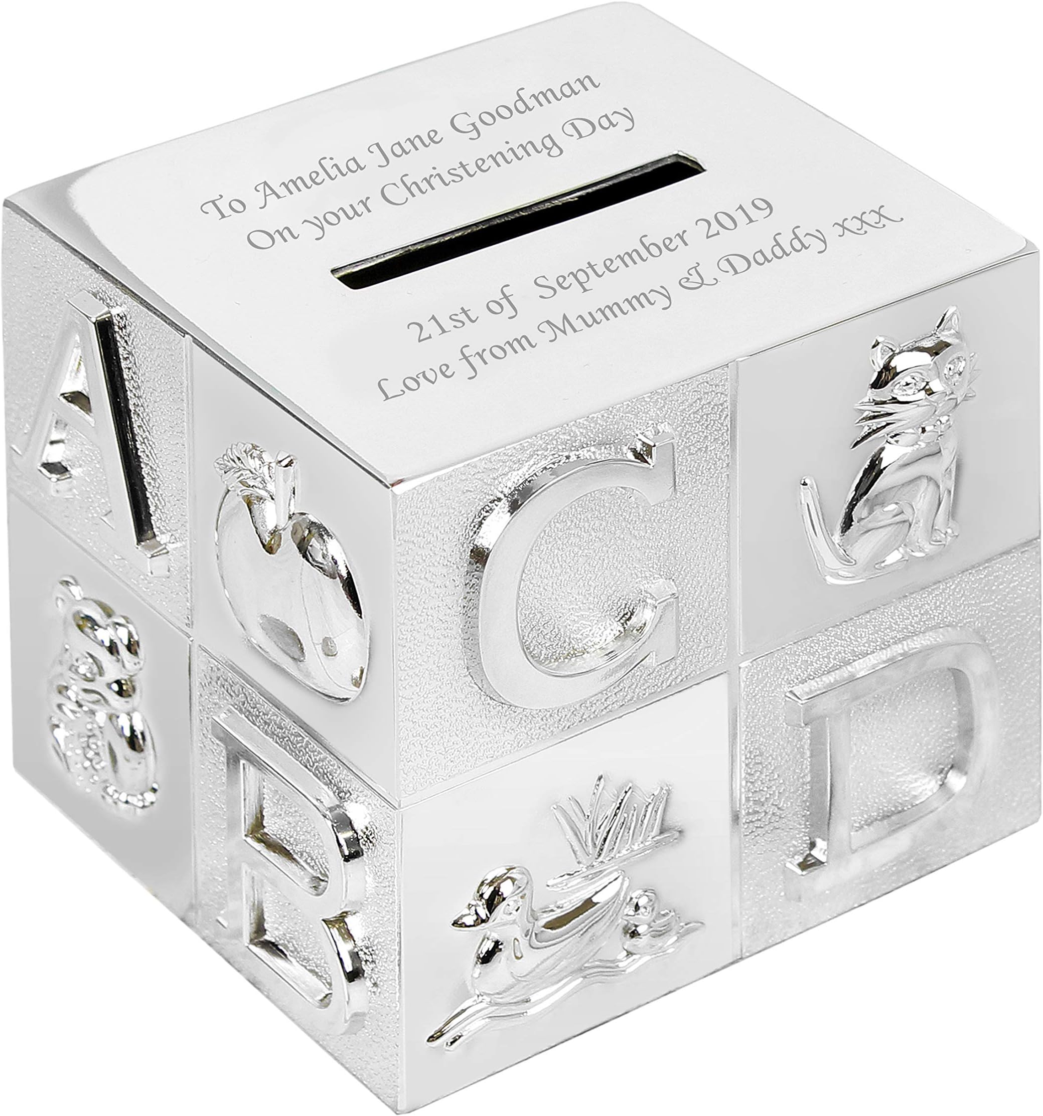 Personalised Engraved Silver Plated ABC Moneybox : Amazon.co.uk: Home ...