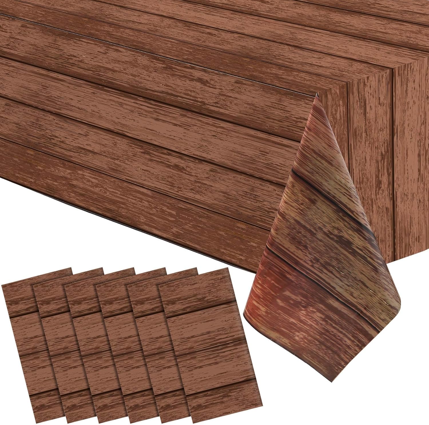 Amazon.com: Irenare 6 Pieces Wood Grain Plastic Tablecloth, 54 x 108 ...