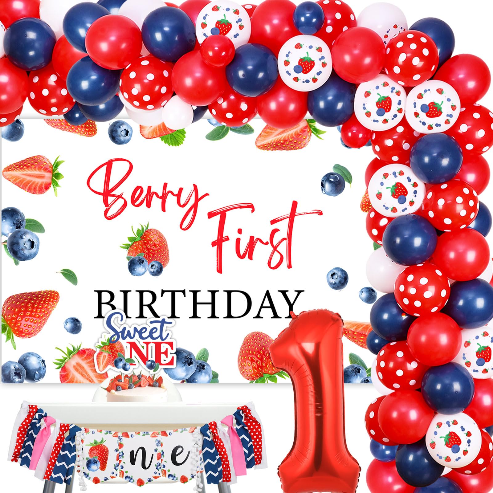 Amazon.com: Berry First Birthday Party Decorations Strawberry Blueberry ...