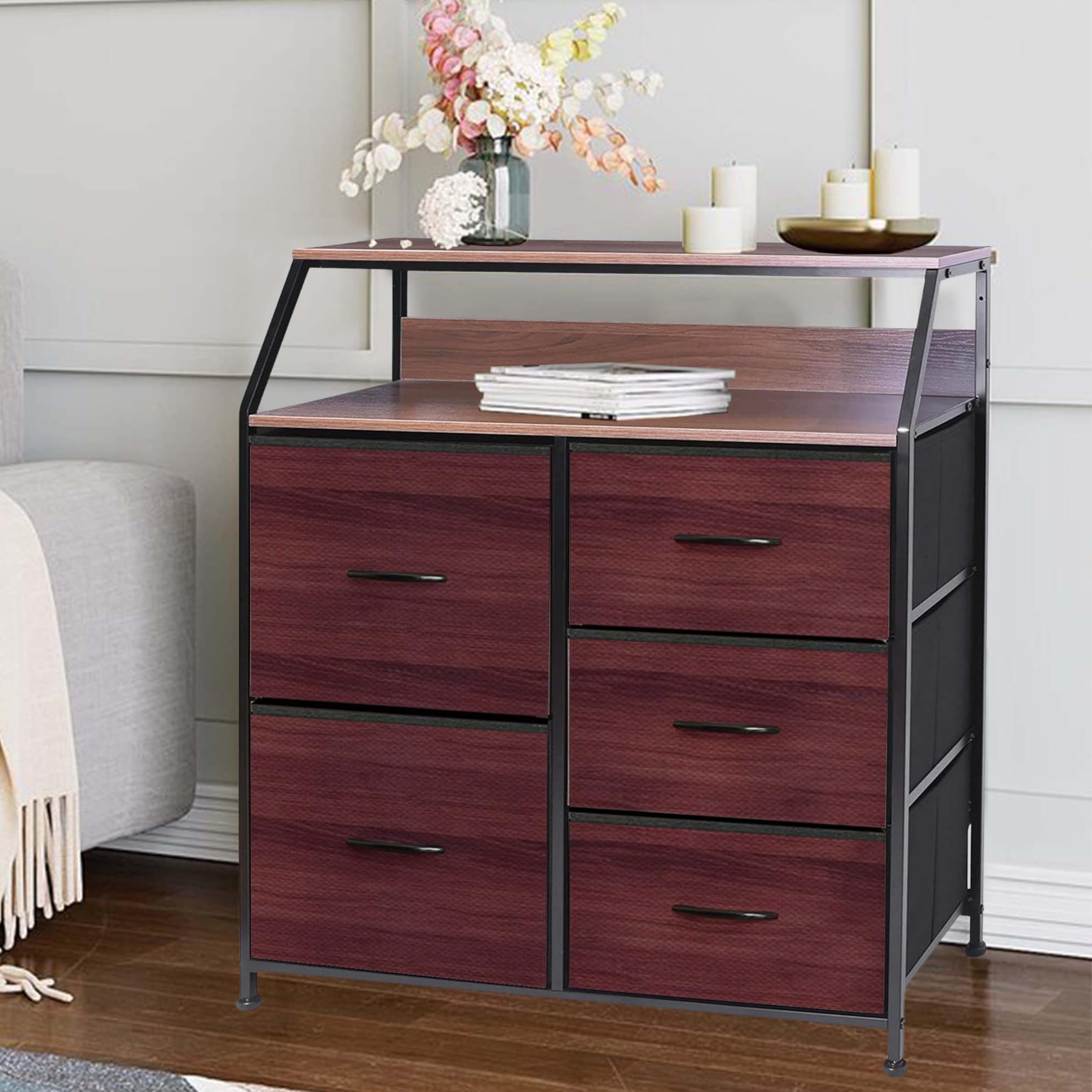 SPOWAY Cómoda para Dormitorio, Mesa para TV con 5 Cajones, Centro de ...