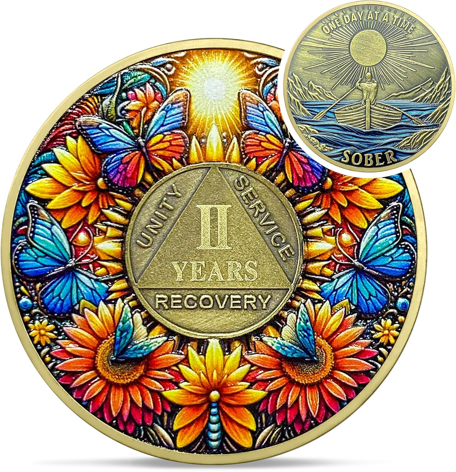 Amazon.com : Delicate Sunflower 2 Year Sobriety Coin - Two Year ...