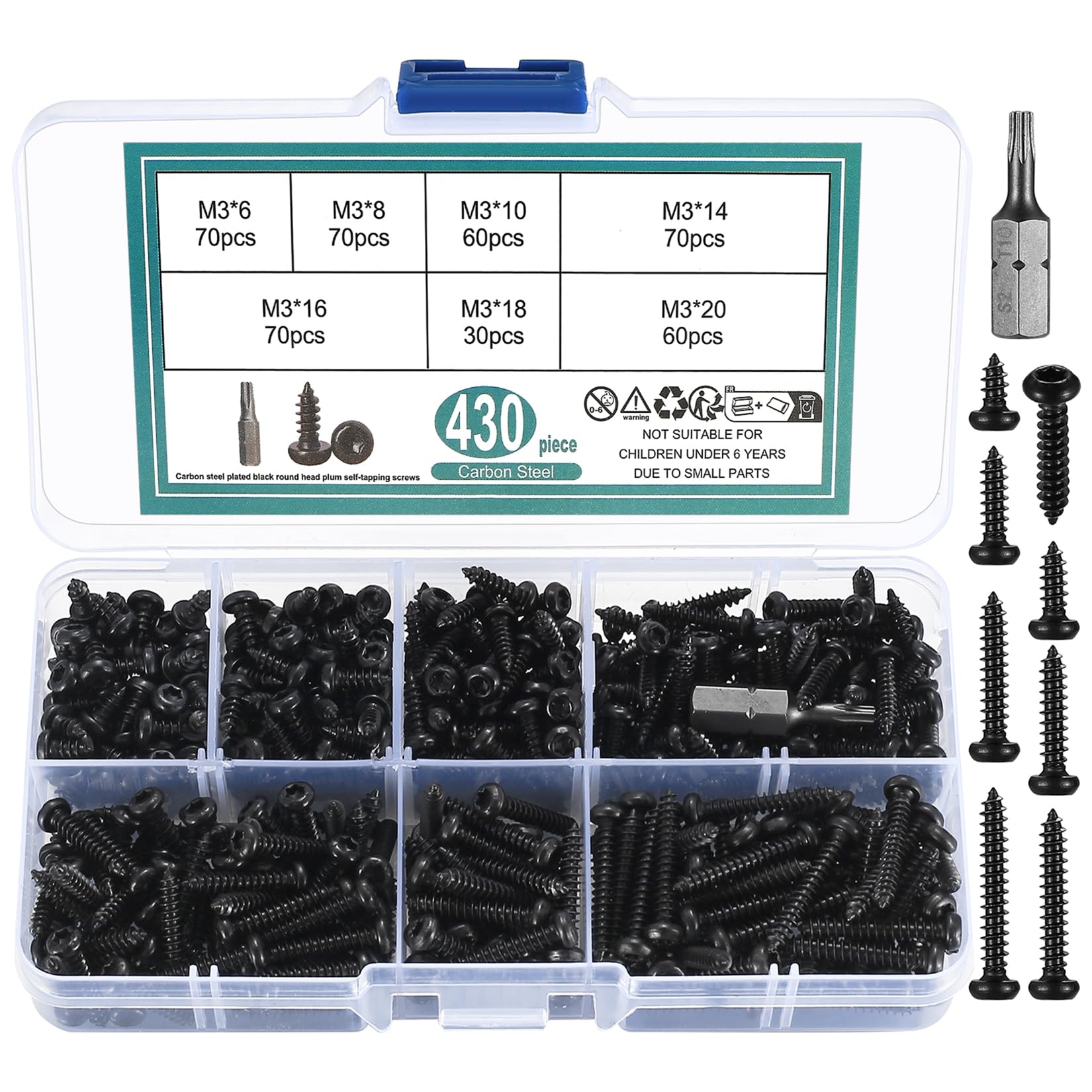 430 Pcs M3 Torx Head Screws Set, Torx Wood Screws Assortment Kit, Round ...