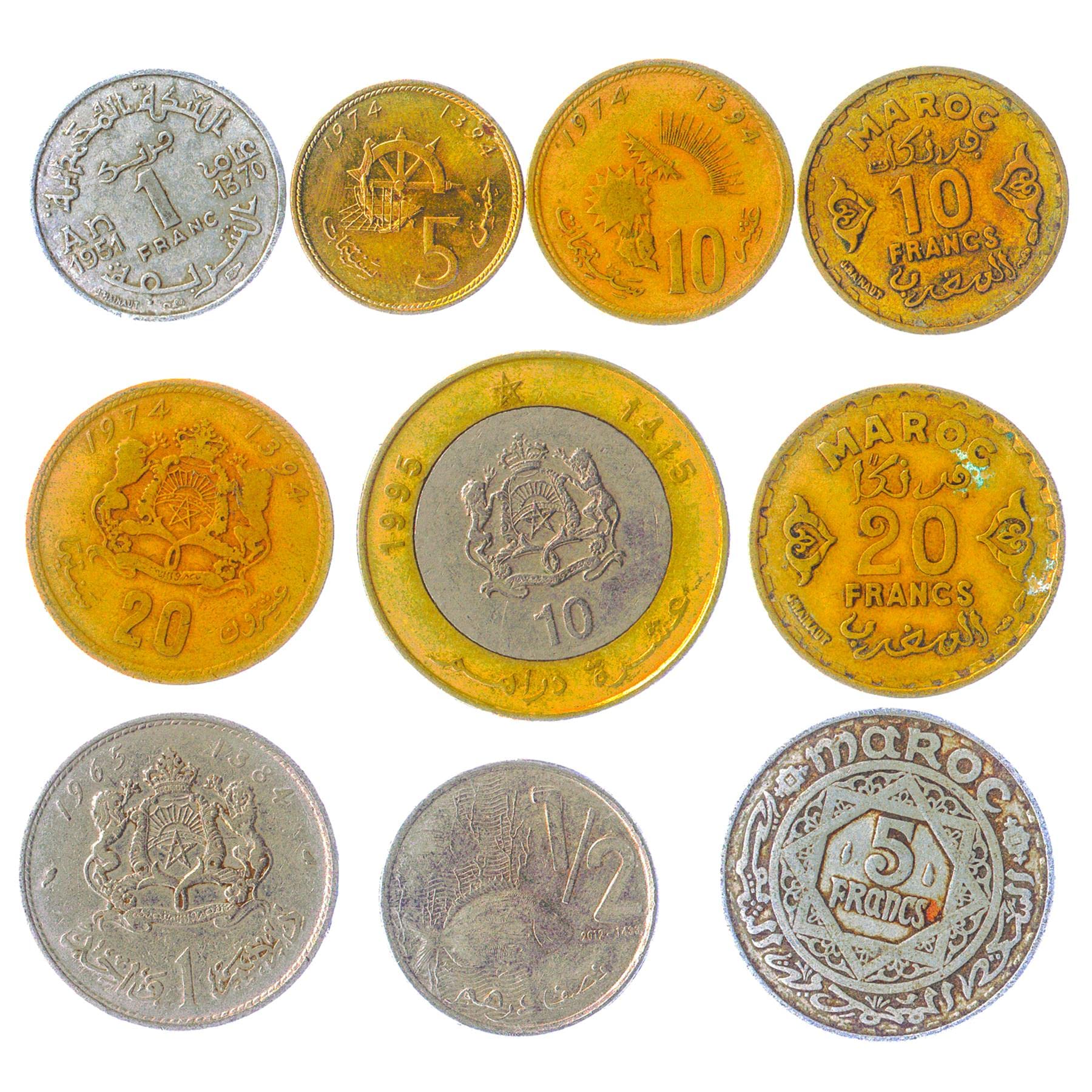 Amazon.com: Morocco 10 Mixed Coins | Santimat | Francs | Dirham ...