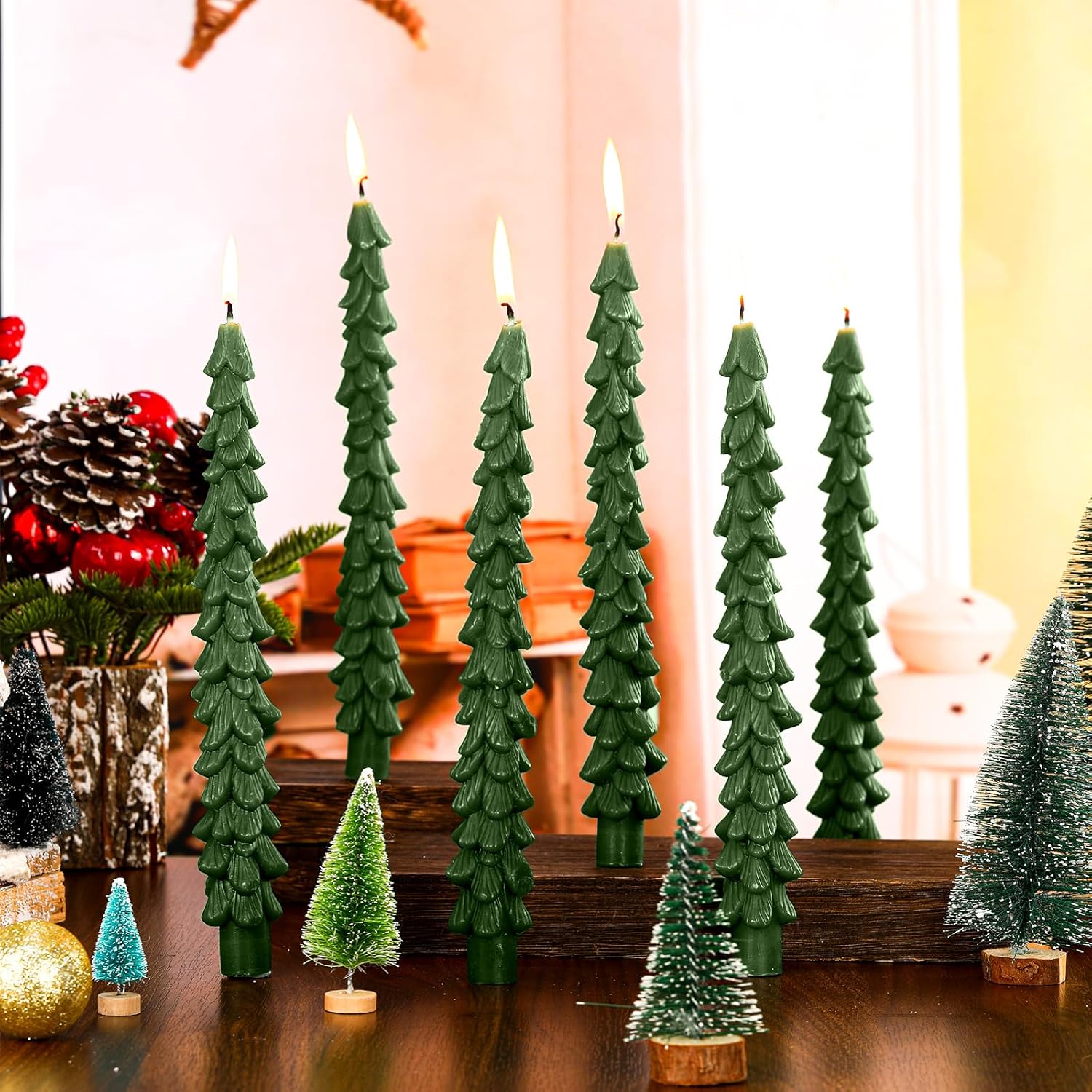 Amazon.com: MTLEE 6 Pcs Christmas Tree Shaped Taper Candles Unscented ...