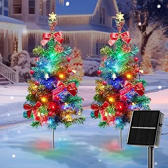 Solar Christmas Tree Outdoor, 2 Packs 30 Inch Solar Christmas ...